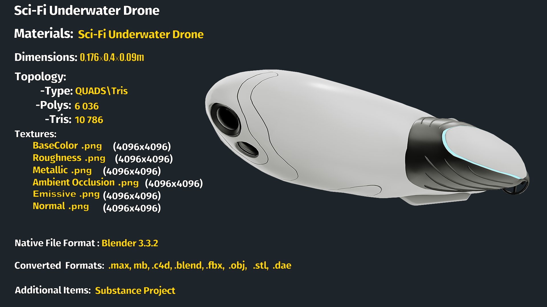 Sci-Fi Underwater Drone 3D - TurboSquid 2029958