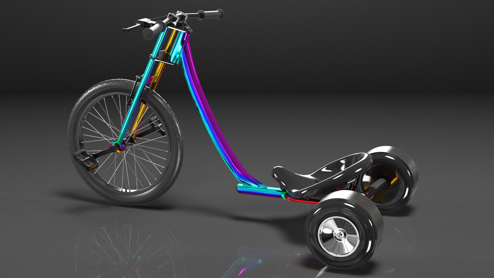 3D model Razor DXT Drift Trike Colored Chrome Rigged - TurboSquid 1726574