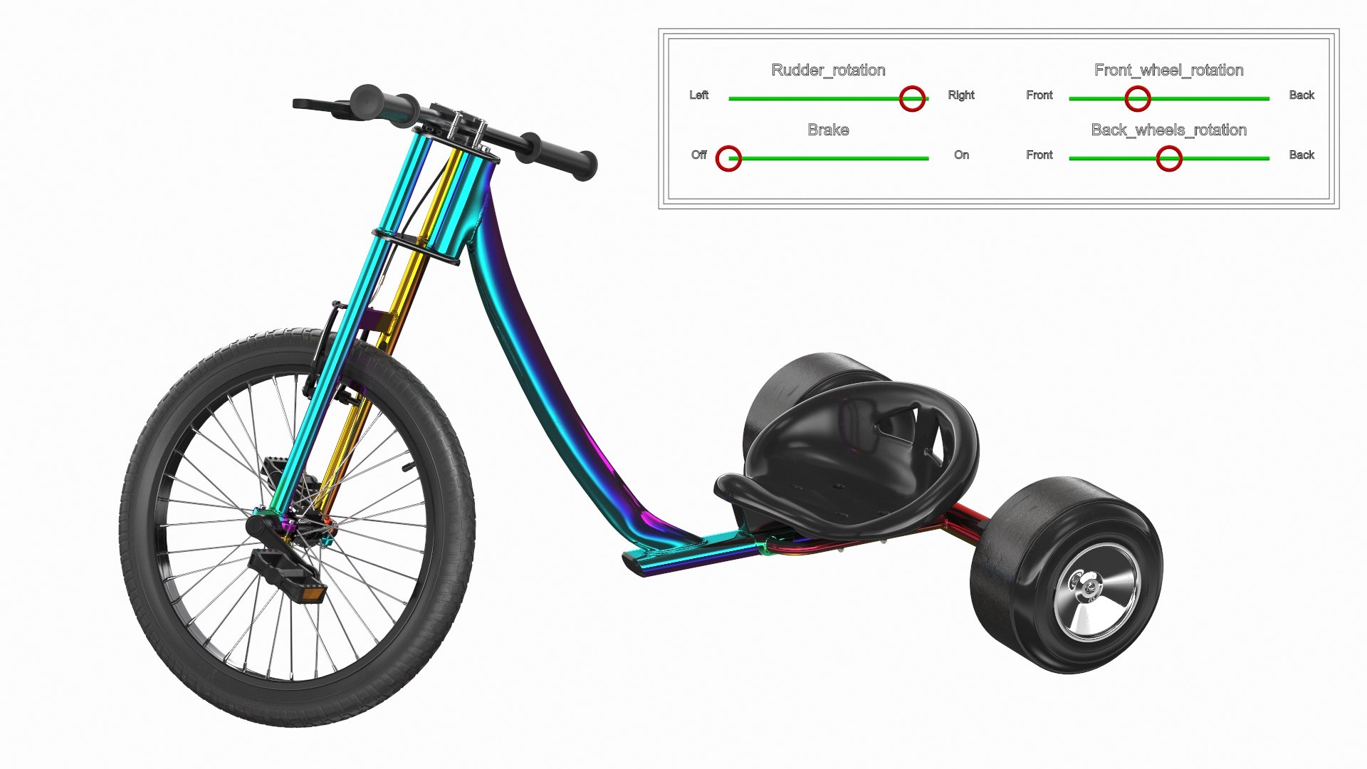 3D model Razor DXT Drift Trike Colored Chrome Rigged - TurboSquid 1726574