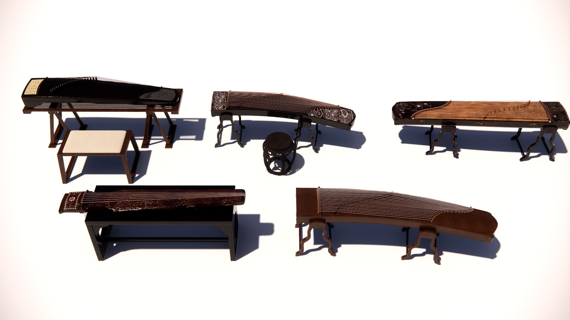 Chinese instrument Guzheng collection 3D model - TurboSquid 2073174