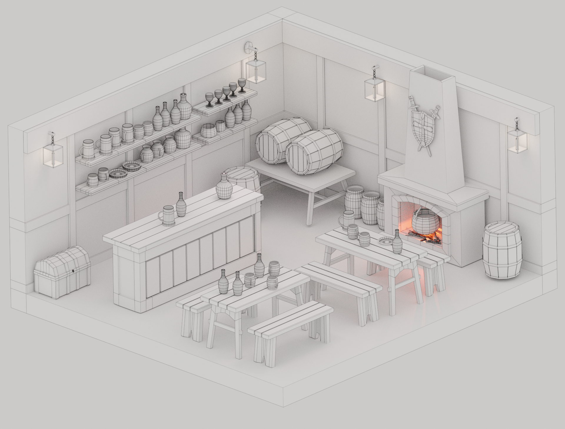 modelo 3d Taberna Low Poly - TurboSquid 1680888