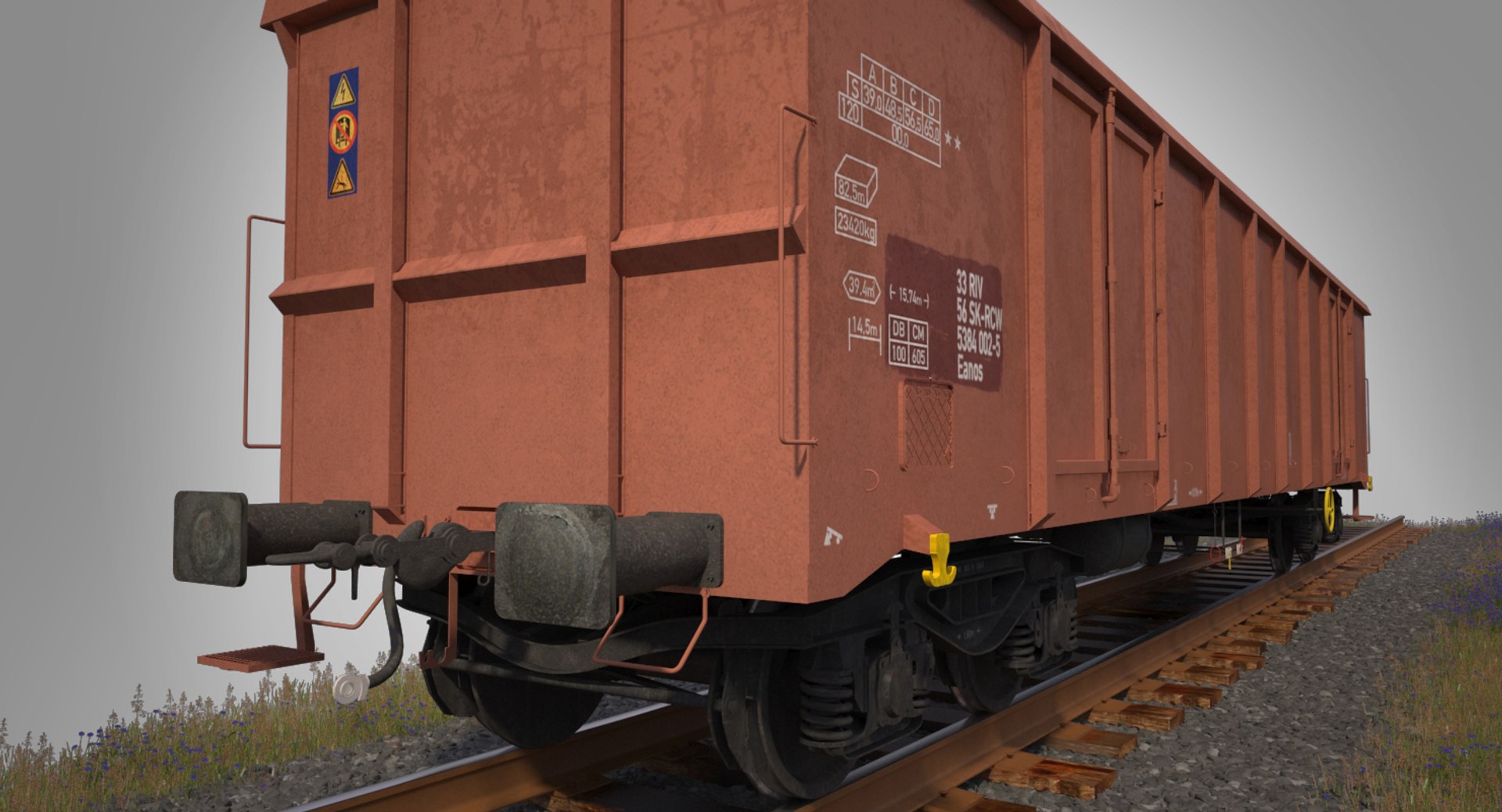 Open-top Box Railcar Eanos 3d Model