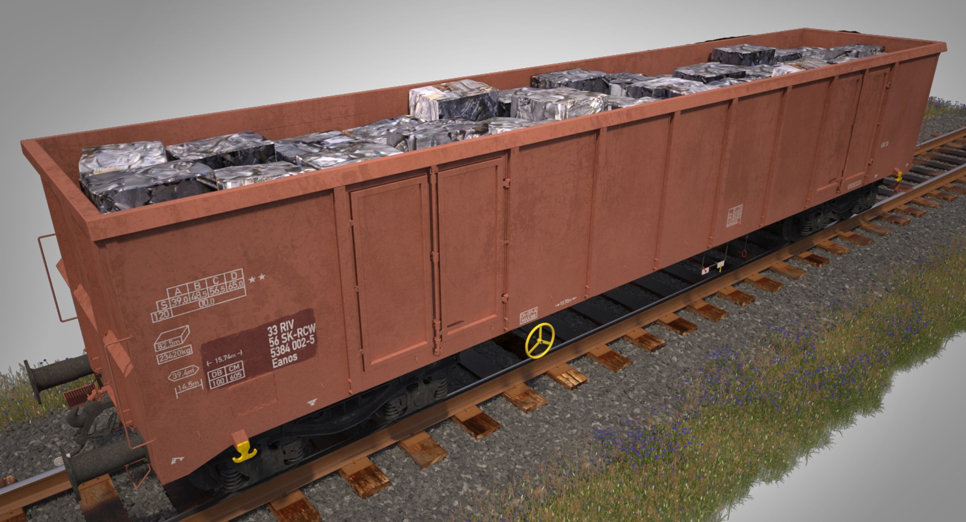 Open-top Box Railcar Eanos 3d Model
