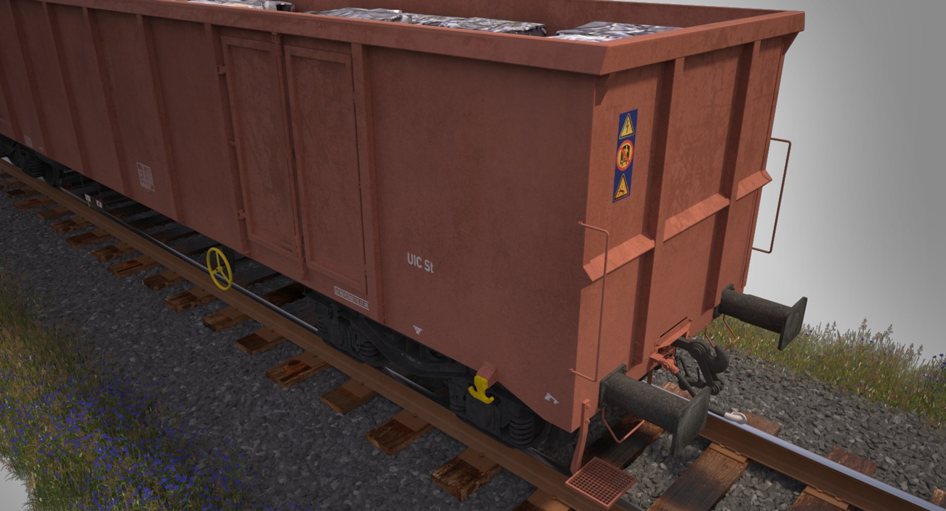 Open-top Box Railcar Eanos 3d Model