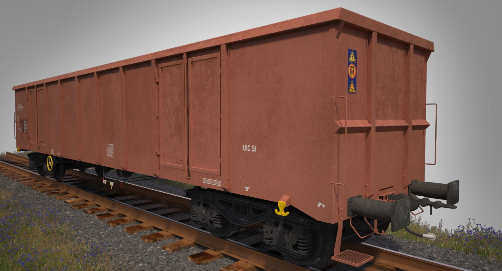 Open-top Box Railcar Eanos 3d Model