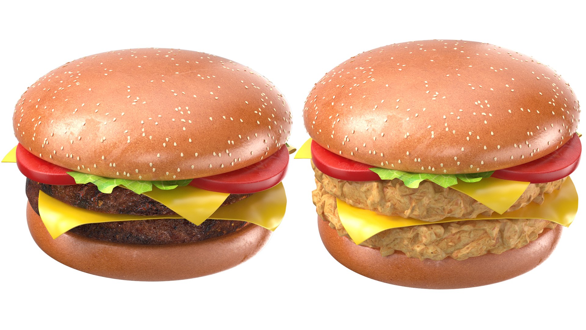 3D Two Burgers Beef And Chicken - TurboSquid 2103331
