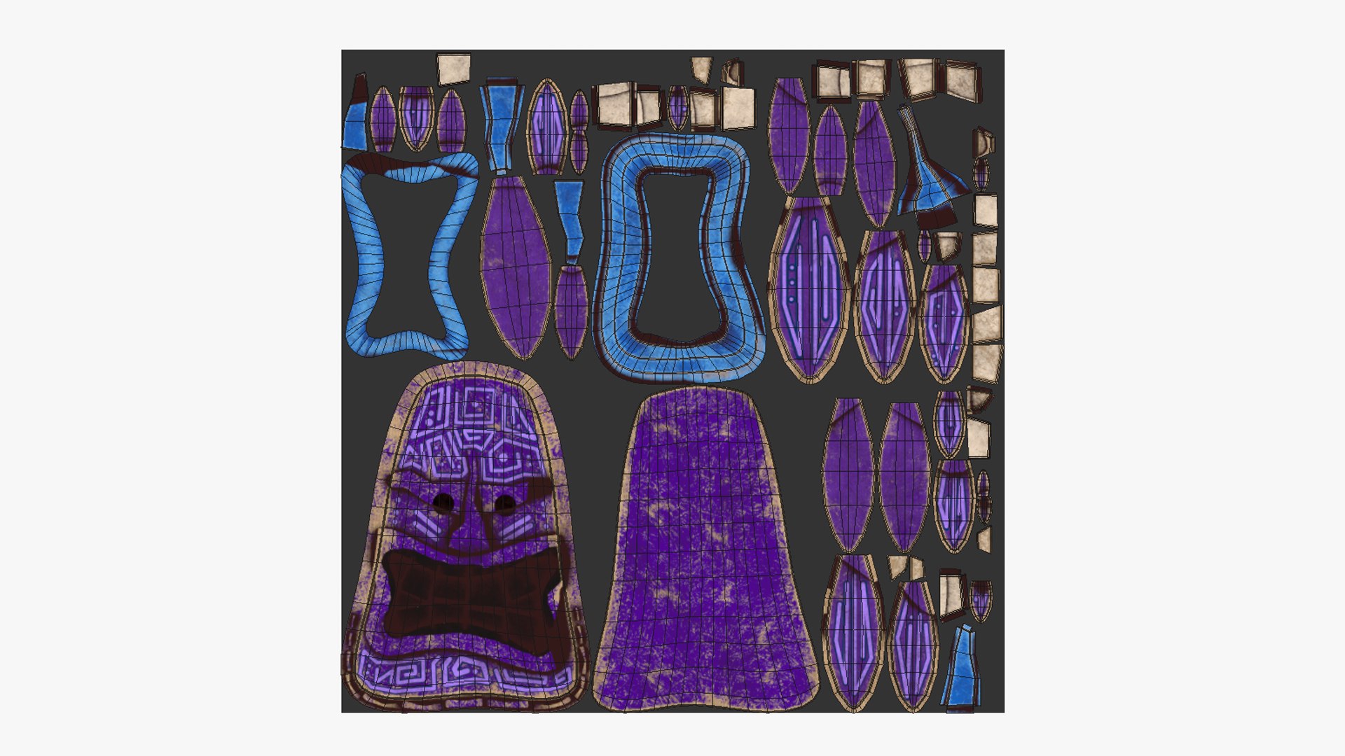 Tribal Mask H06 Purple Blue - Costume Character Design 3D Model ...