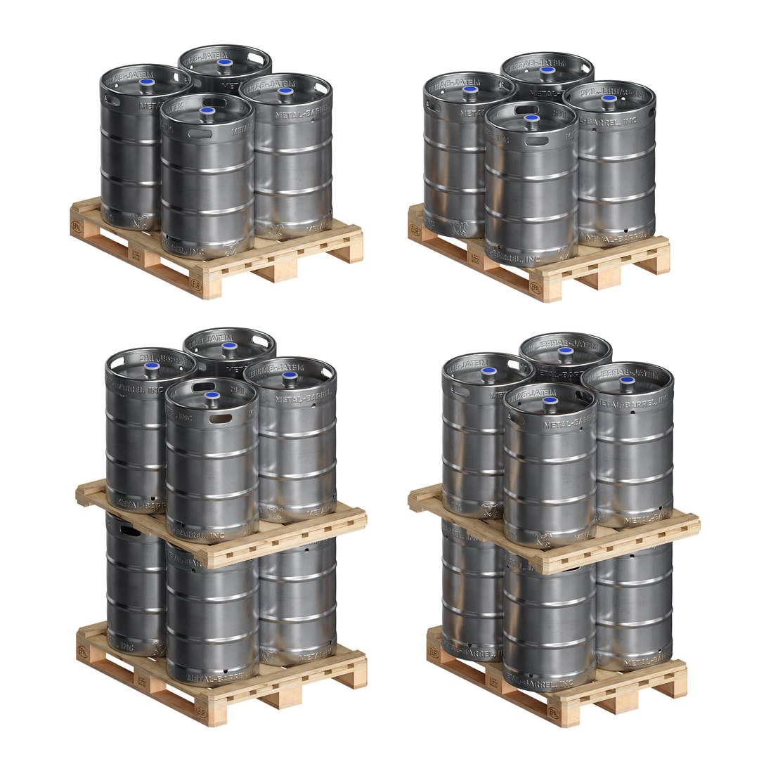 3D Model Metal Kegs Iron Barrels On Wooden Pallets - TurboSquid 2336011