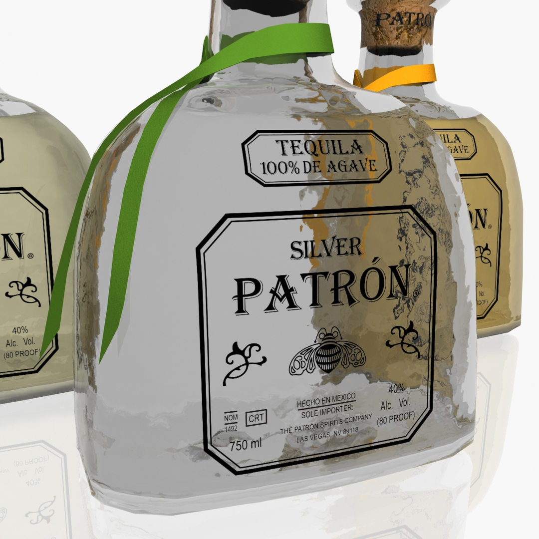 3d realistic set tequila liquor bottle