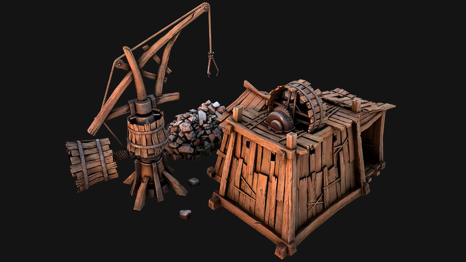 Medieval Wooden Mine And Excavator Ore Model - TurboSquid 2258692