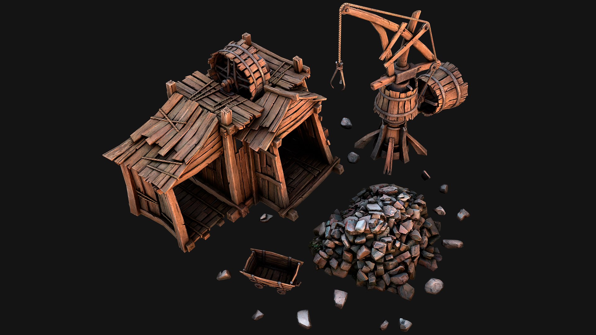 Medieval Wooden Mine And Excavator Ore Model - TurboSquid 2258692