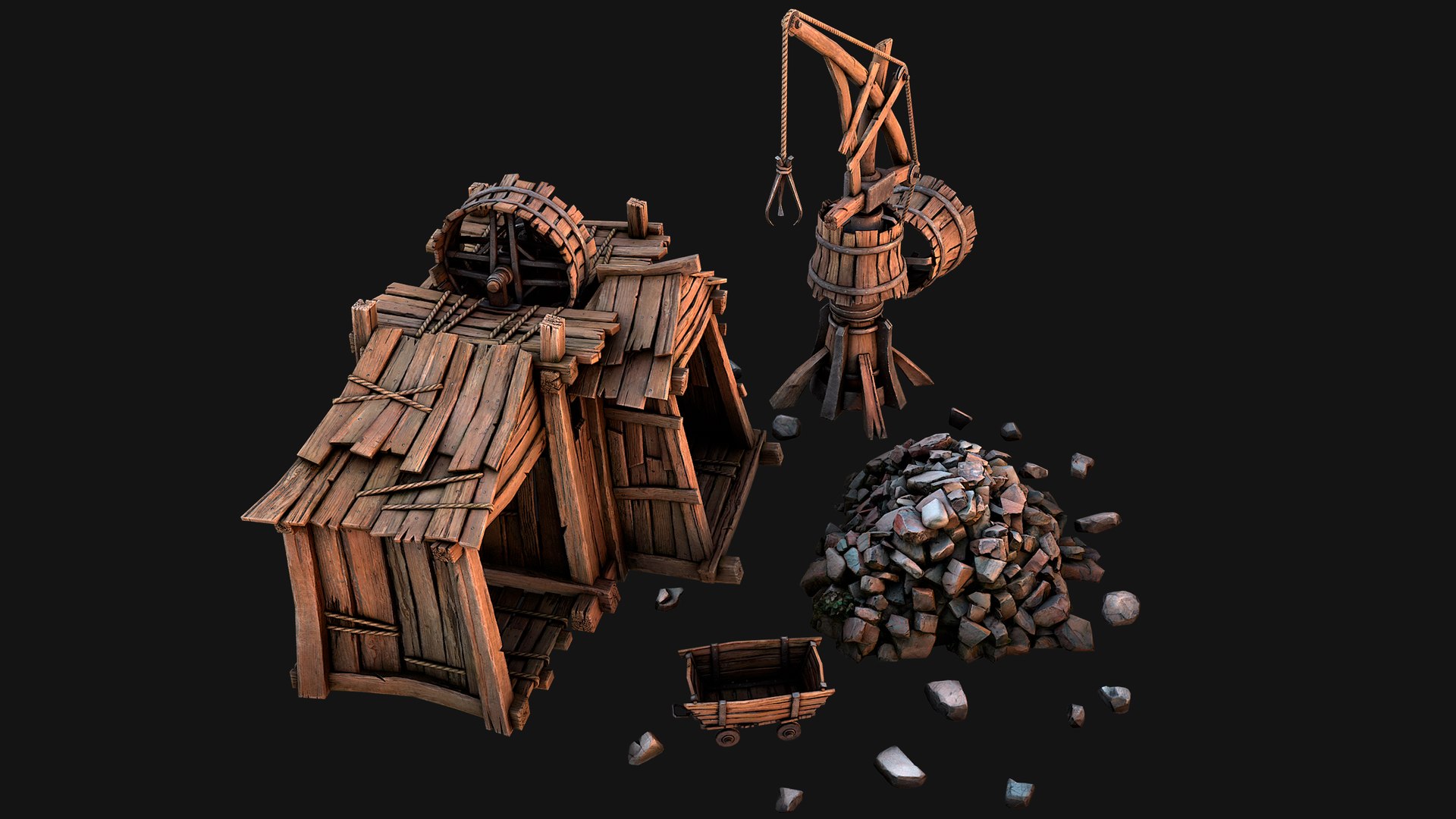 Medieval Wooden Mine And Excavator Ore Model - TurboSquid 2258692