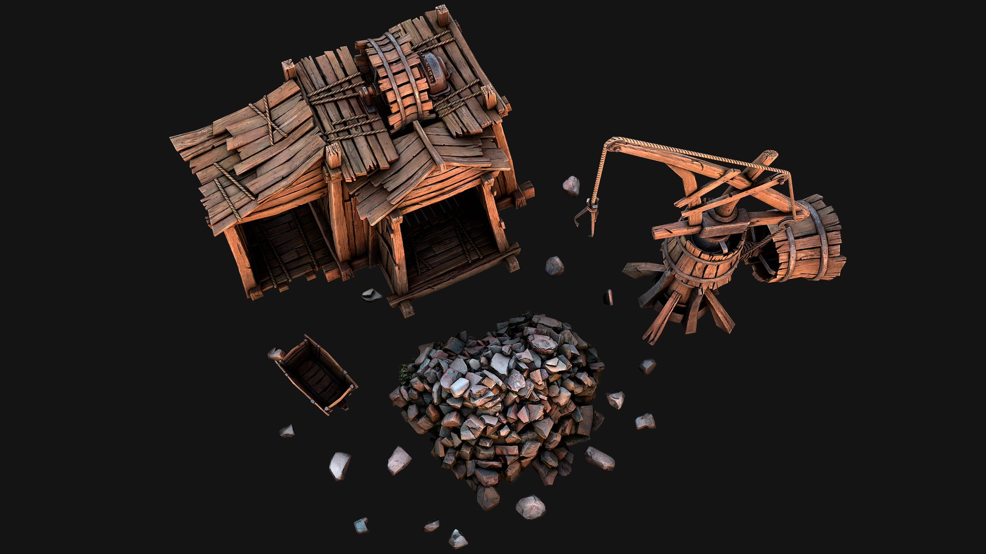 Medieval Wooden Mine And Excavator Ore Model - TurboSquid 2258692