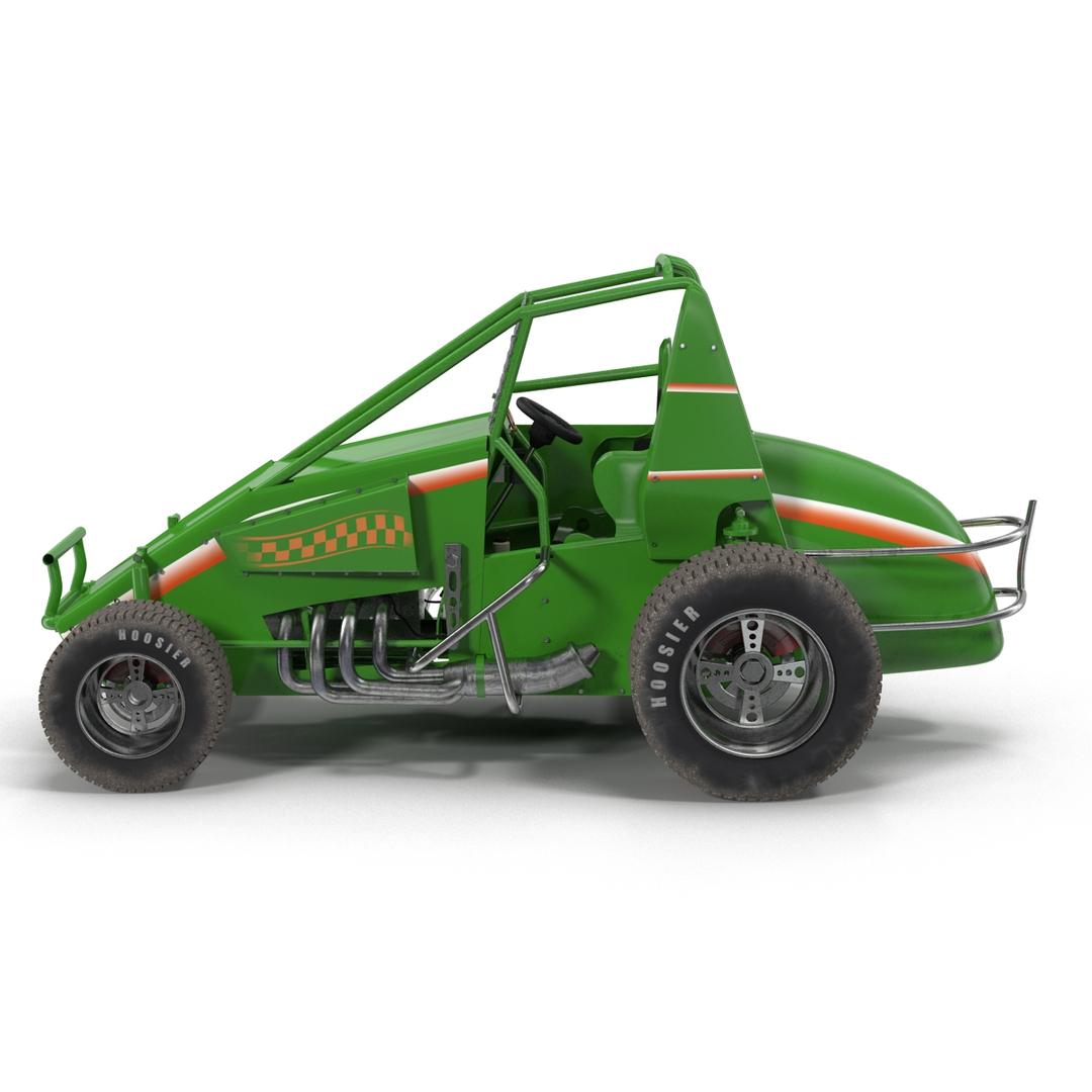 3d Non-wing Sprint Car Green Model