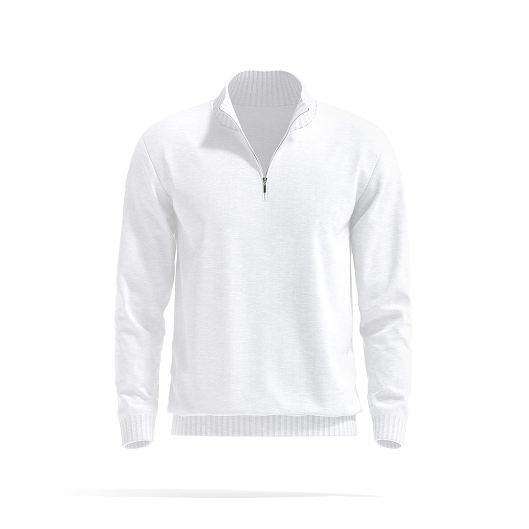 3D White Quarter Zip Sweater - Knitted Men Pullover With Zipper Neck ...