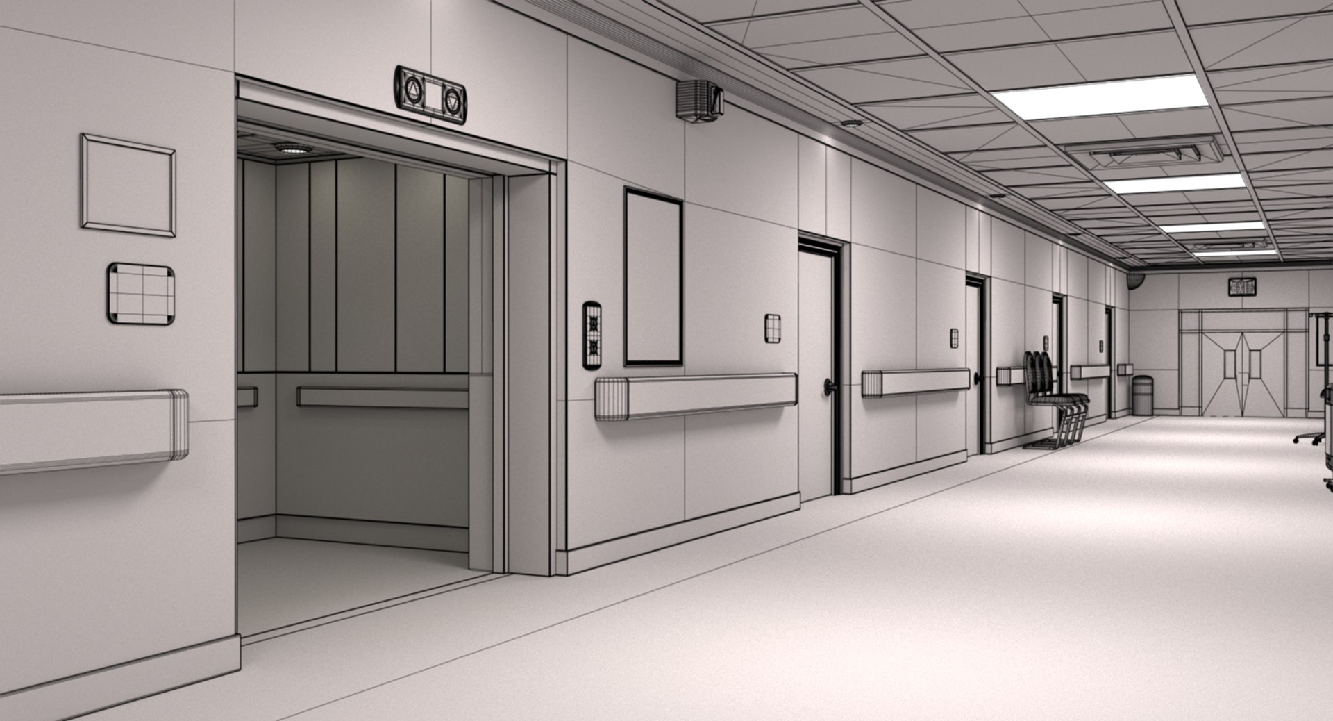Realistic Hospital Hallway 3D Model - TurboSquid 1248541