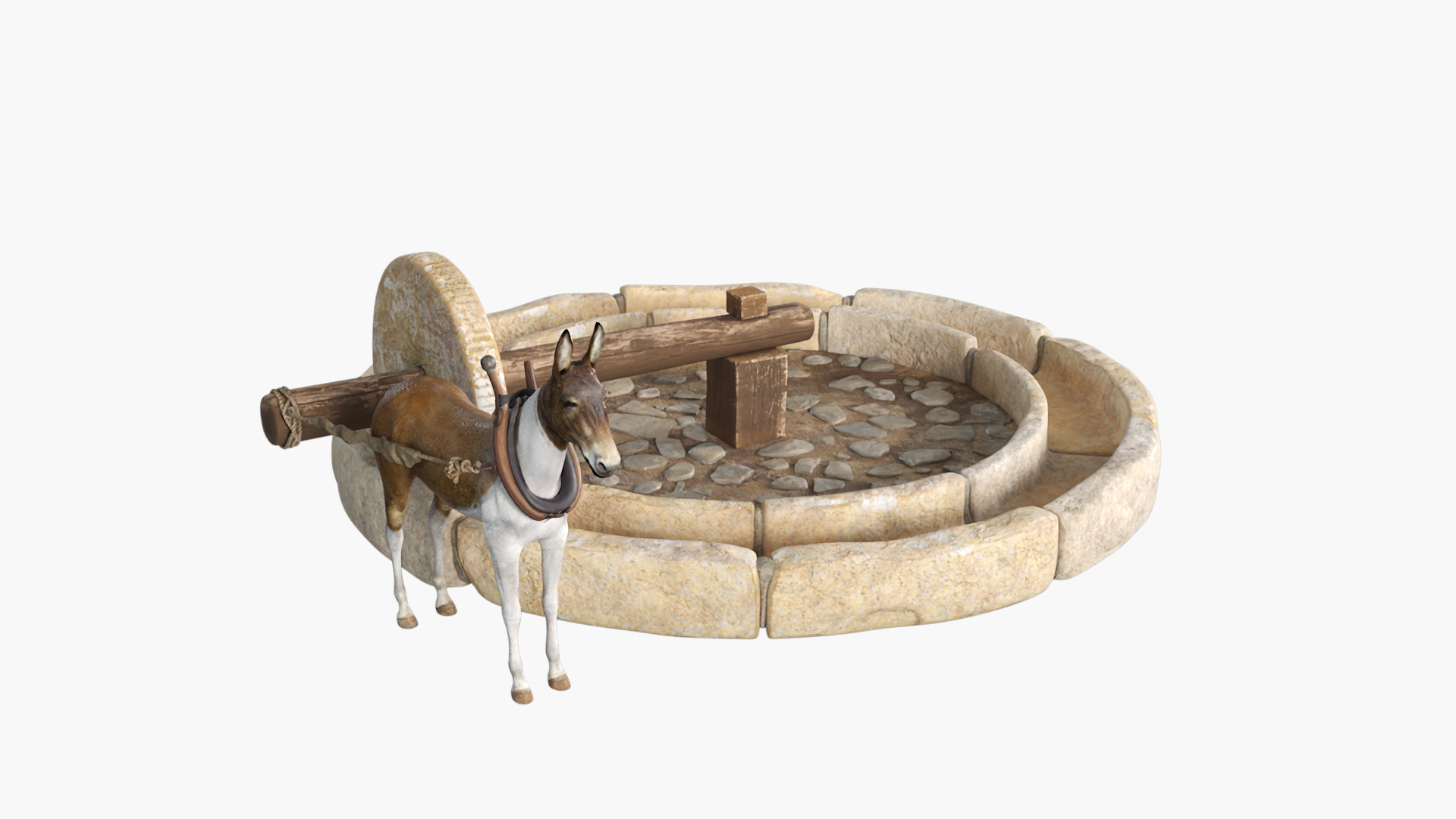 3D Mule Drawn Stone Well Model - TurboSquid 2325093