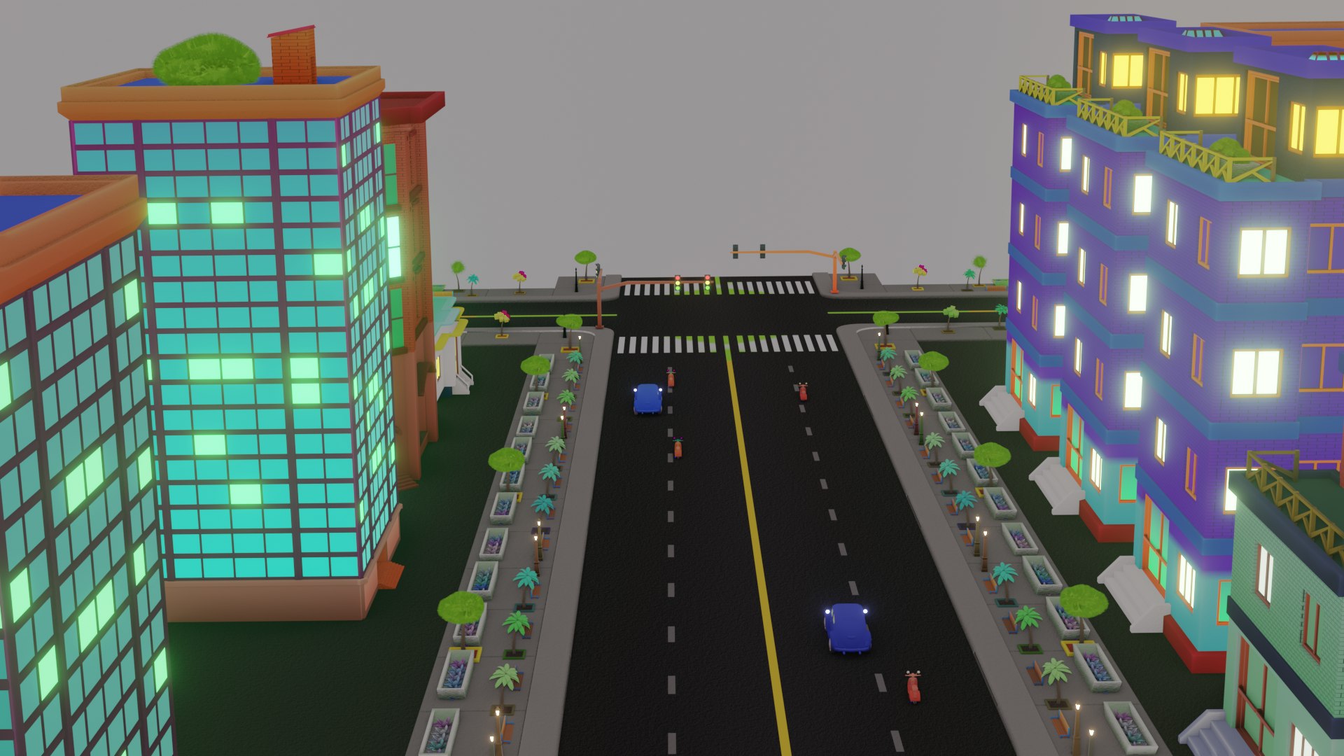 3D Blender city generator geometry node and random material model ...