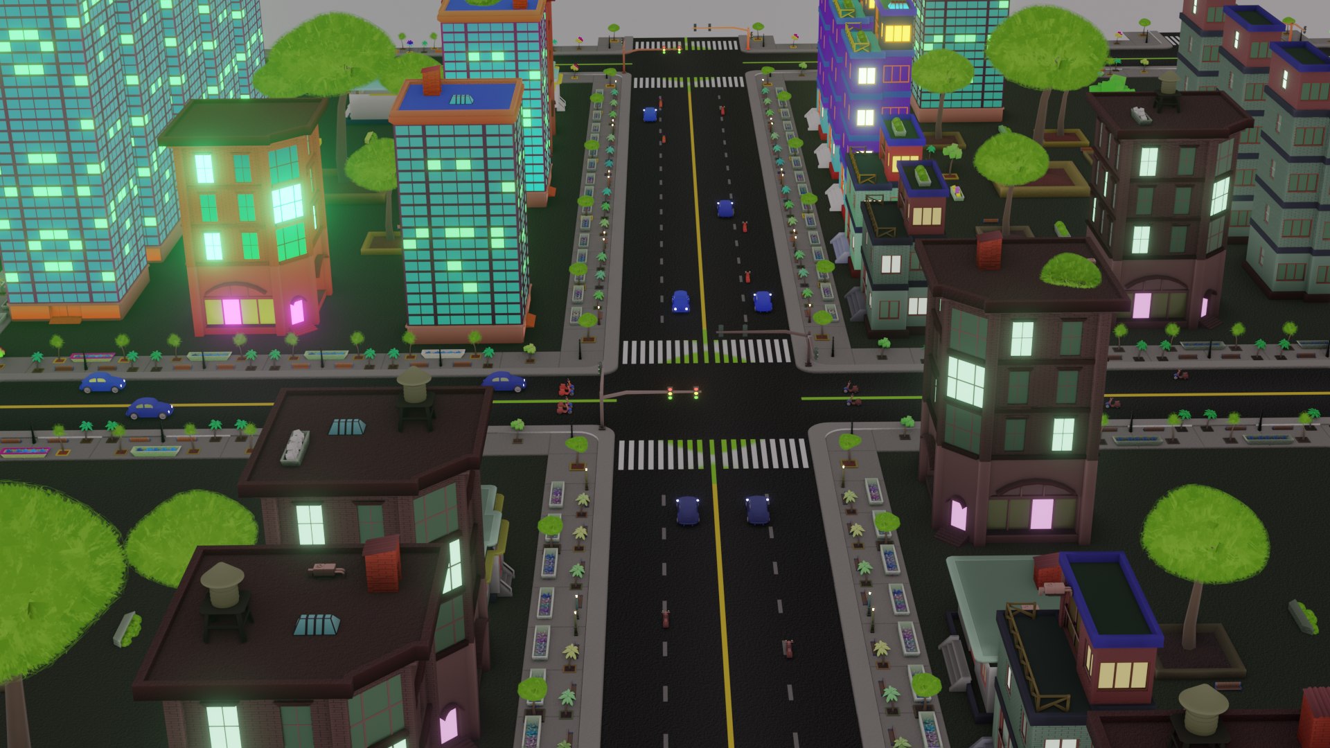 3D Blender city generator geometry node and random material model ...