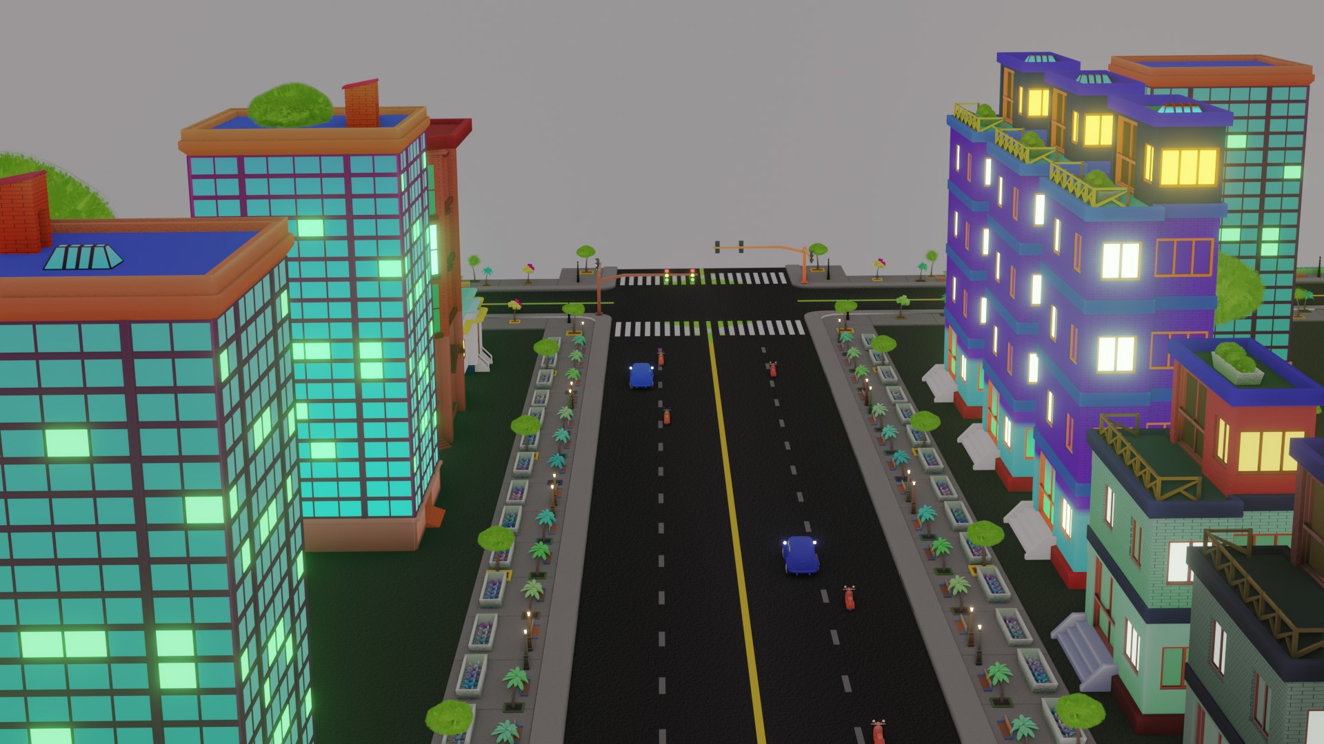 3D Blender city generator geometry node and random material model ...