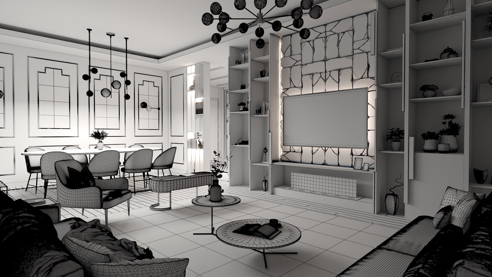 3D Living Room Model And Dinner Table With Chair - TurboSquid 2042176
