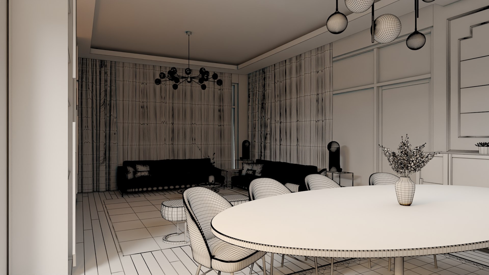 3D Living Room Model And Dinner Table With Chair - TurboSquid 2042176