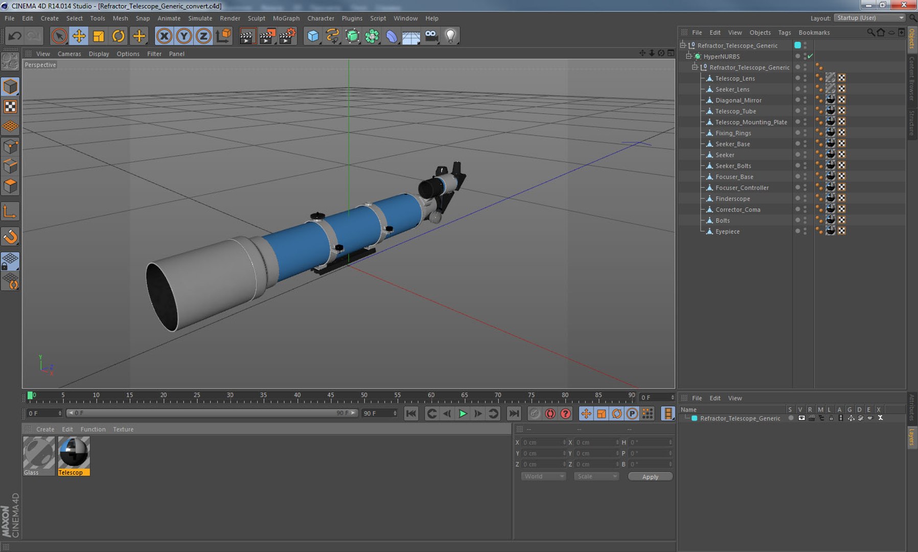 3D refractor telescope generic - TurboSquid 1335444