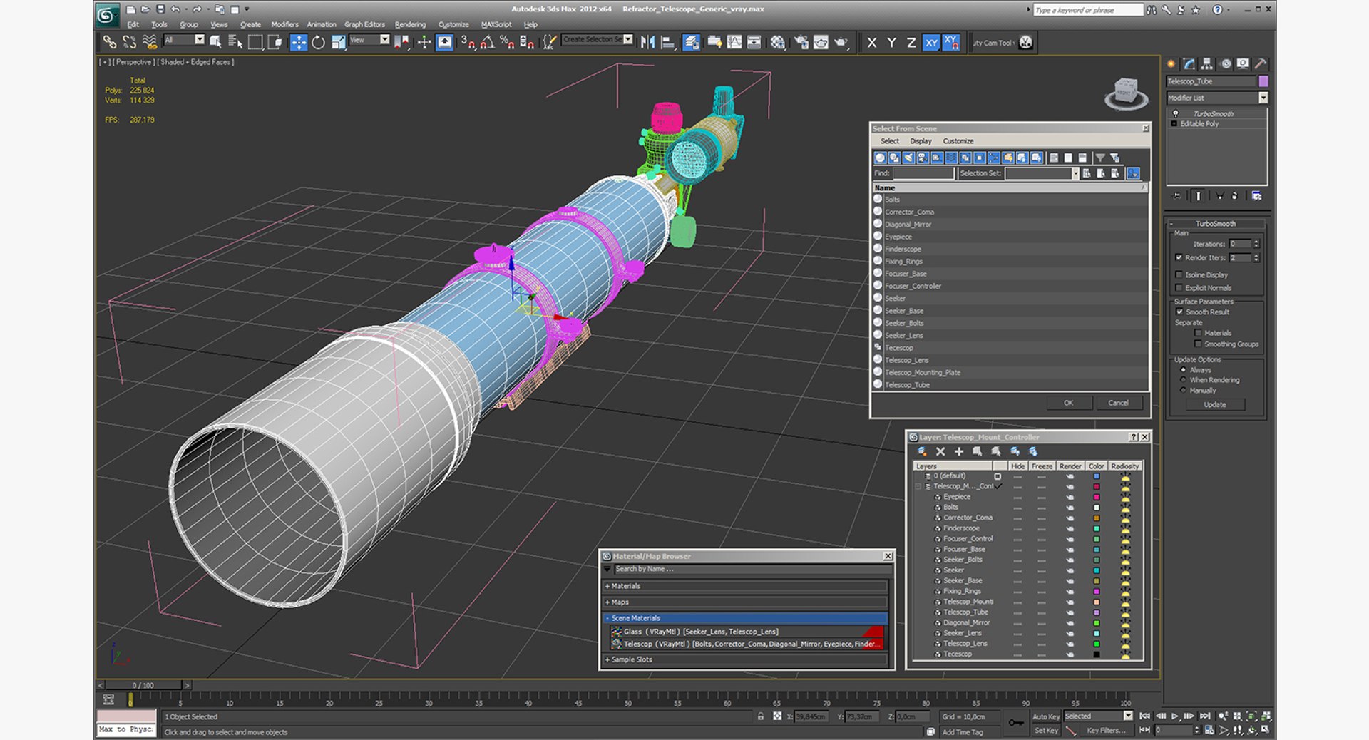 3D refractor telescope generic - TurboSquid 1335444