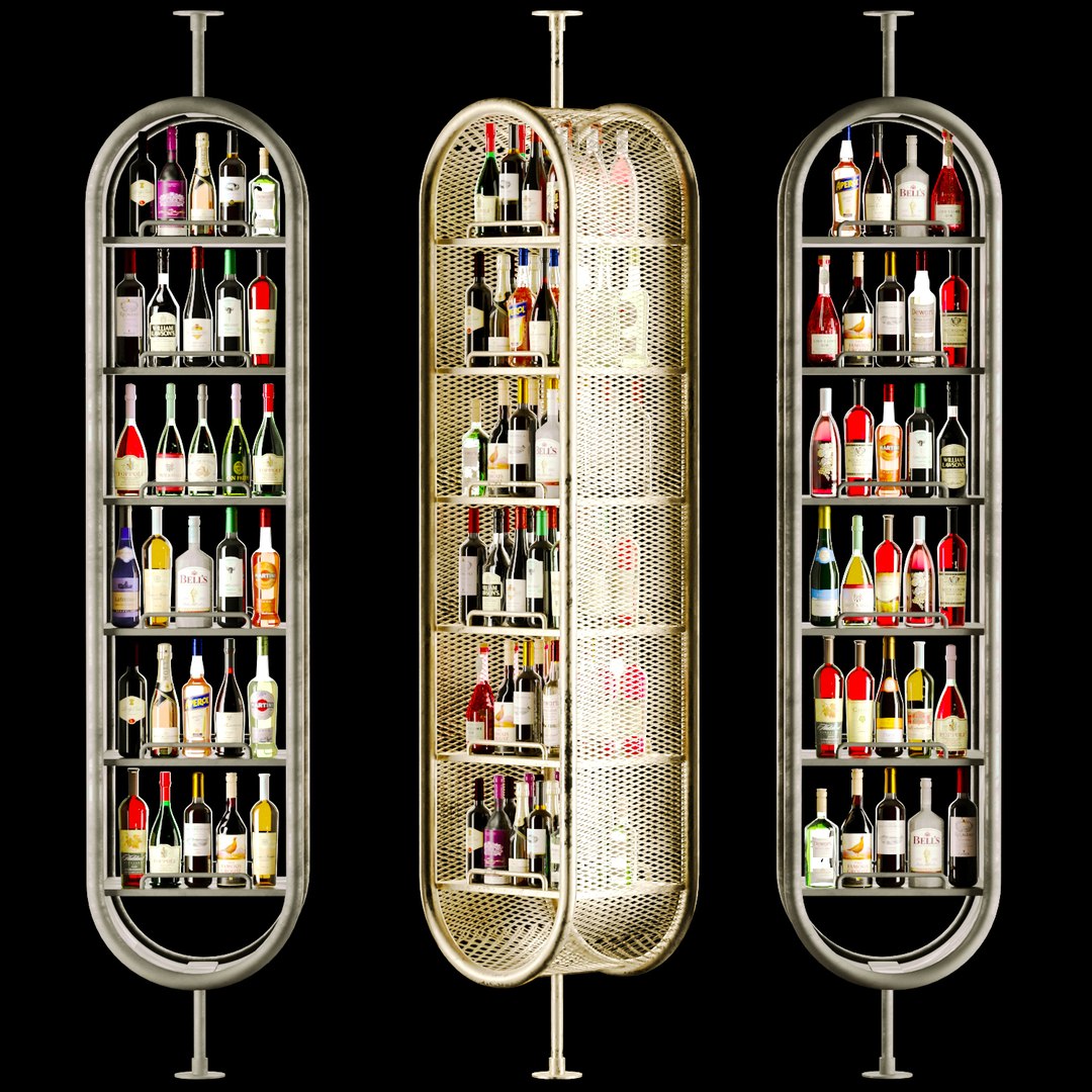 3D Modern rack in a restaurant with alcohol - TurboSquid 1990245