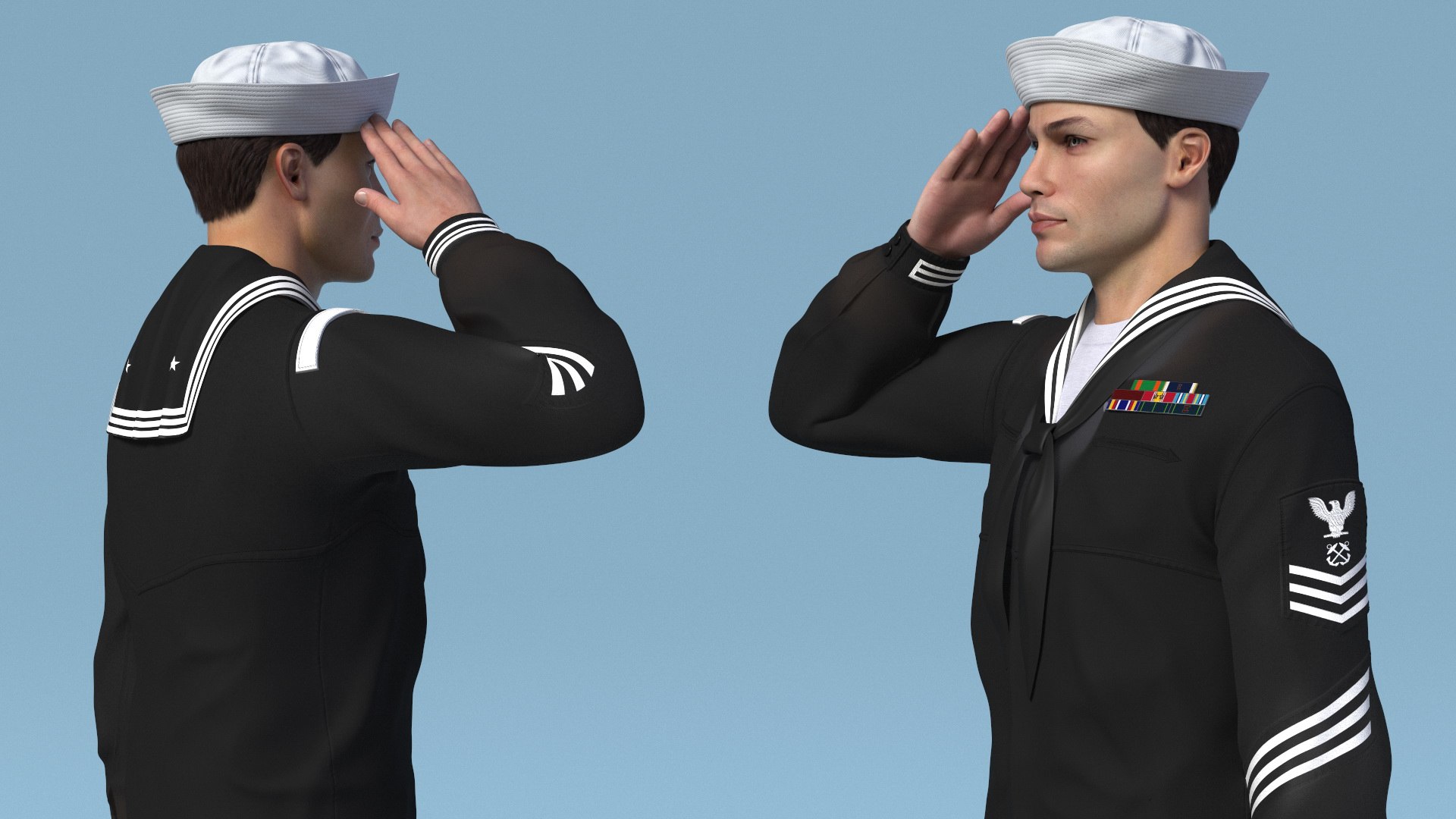 3D US Navy Sailor In Black Uniform Rigged Model - TurboSquid 2392429