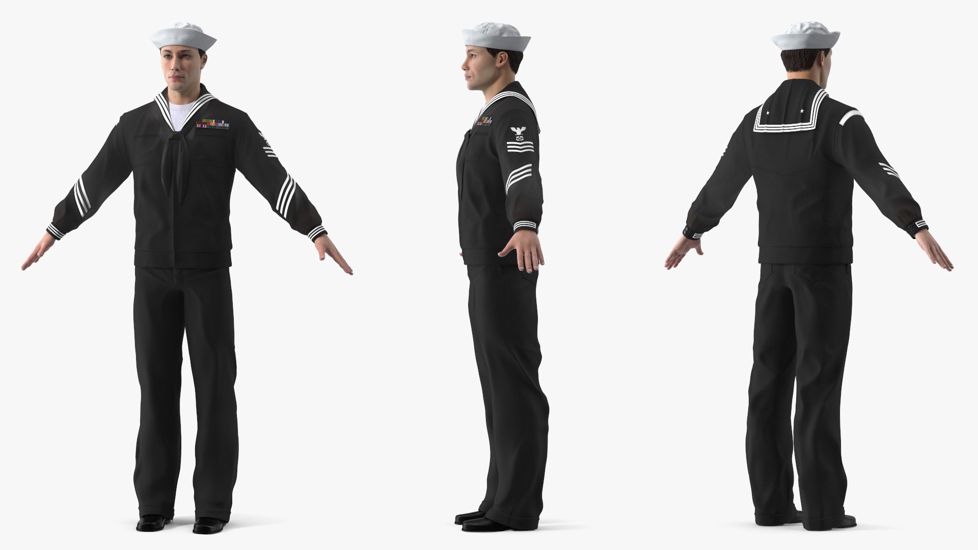 3D US Navy Sailor In Black Uniform Rigged Model - TurboSquid 2392429