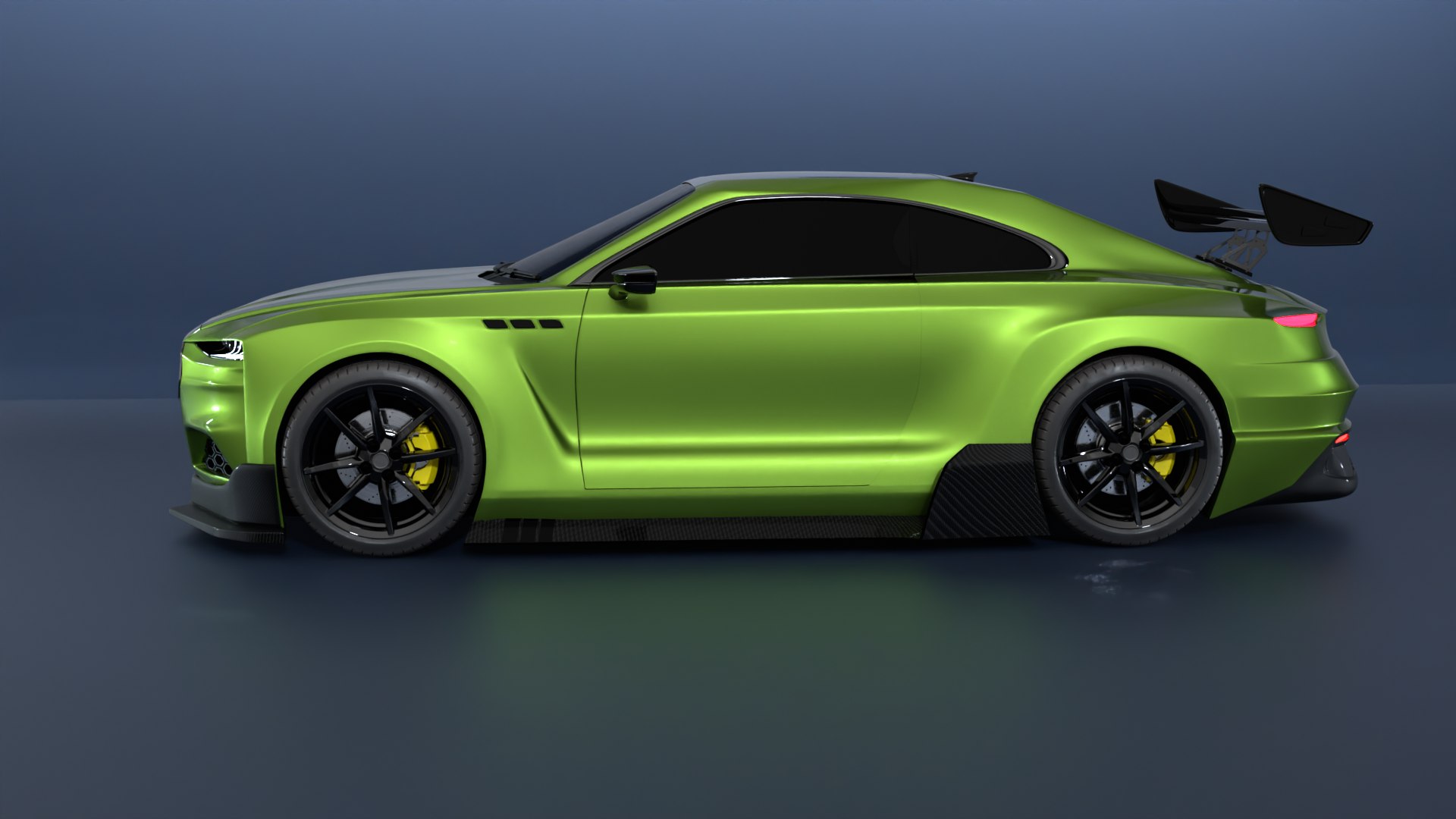 3D High Performance Green Sports Car 3D Model Blender Shaded ...