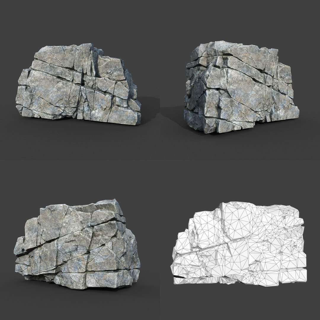 3D Model Low Poly PBR Gray Cracked Modular Rock - TurboSquid 2164253