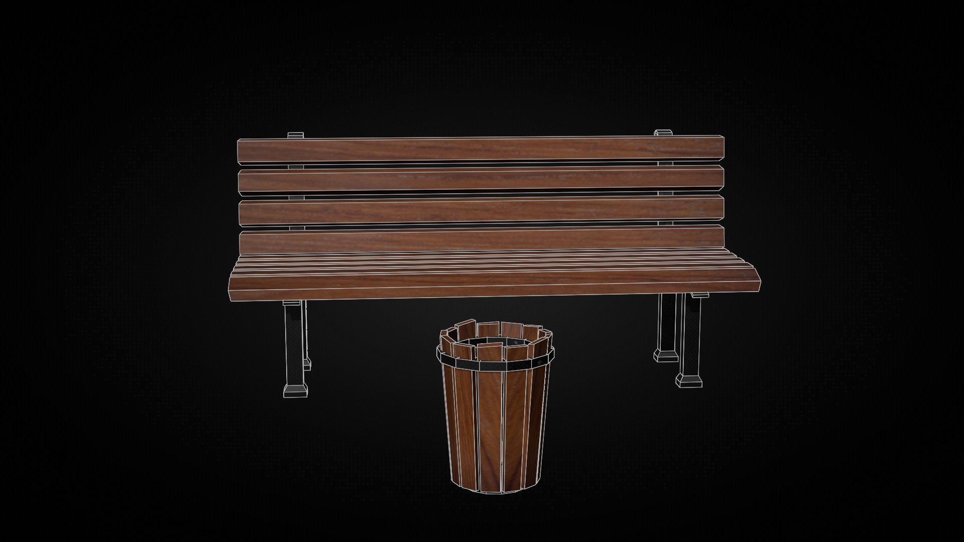 3D Model Low Poly Bench And Trash Props - TurboSquid 2344204