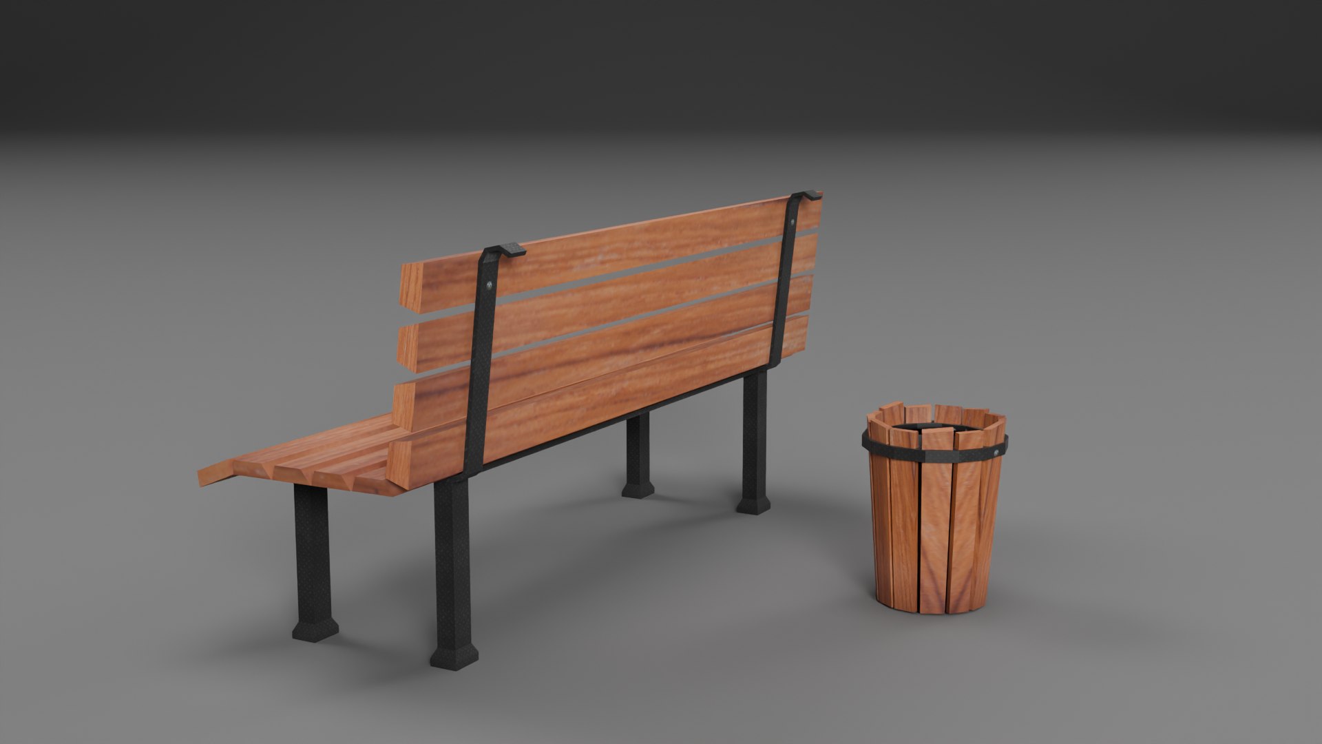3D Model Low Poly Bench And Trash Props - TurboSquid 2344204