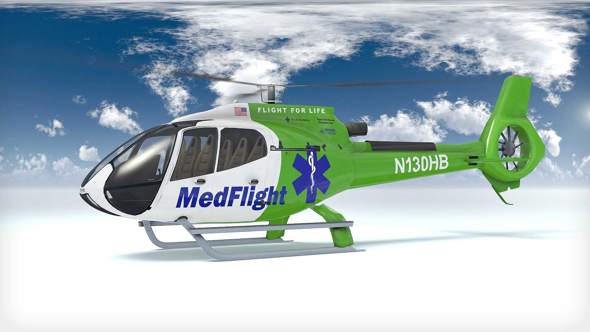 Helicopter EC130-H130 - game ready - med flight skin 01 3D 모델 ...