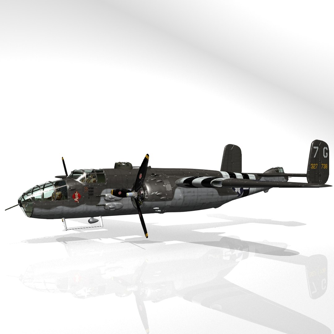 3d B25 Michell Bomber Wwii Aircraft