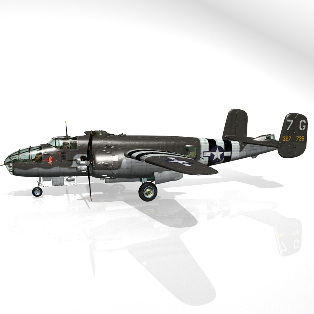 3d B25 Michell Bomber Wwii Aircraft