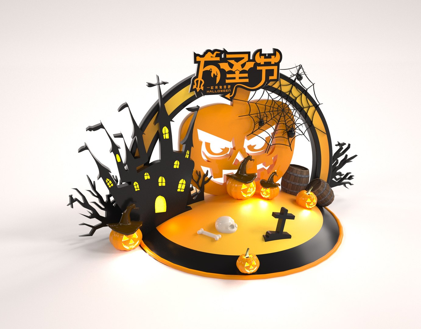 3D Halloween SKULL door head Beauty Chen display photo area Halloween ...