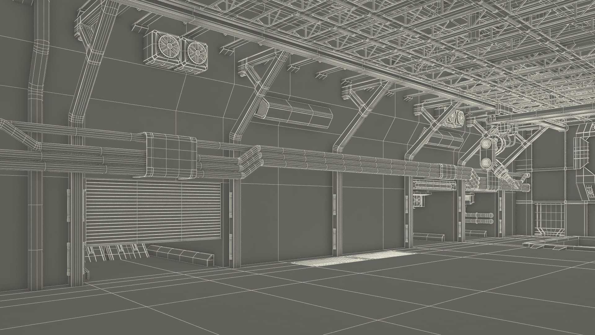 3D Model Sci Fi Hangar Interior Red Lights - TurboSquid 2206573