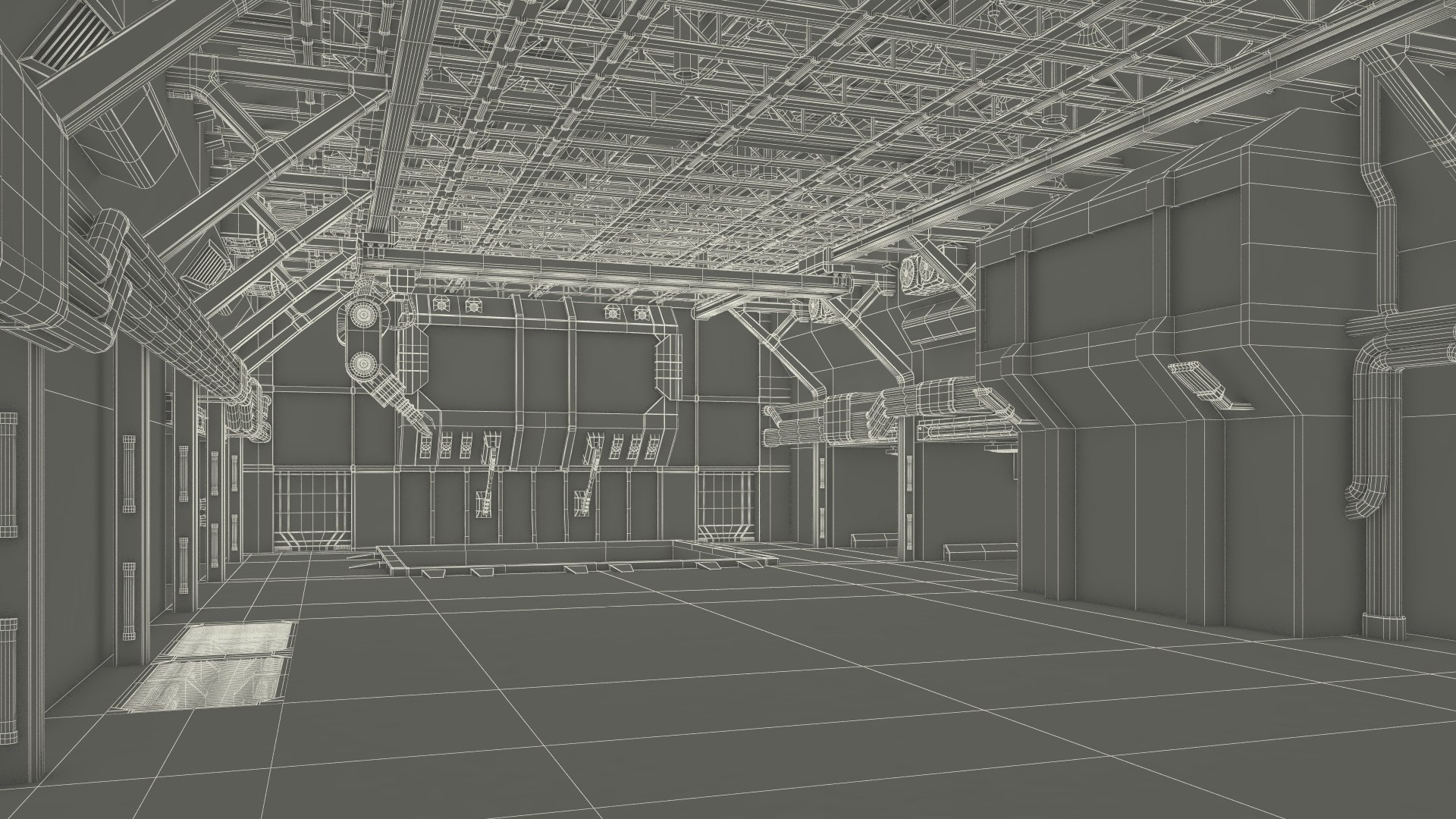 3D Model Sci Fi Hangar Interior Red Lights - TurboSquid 2206573