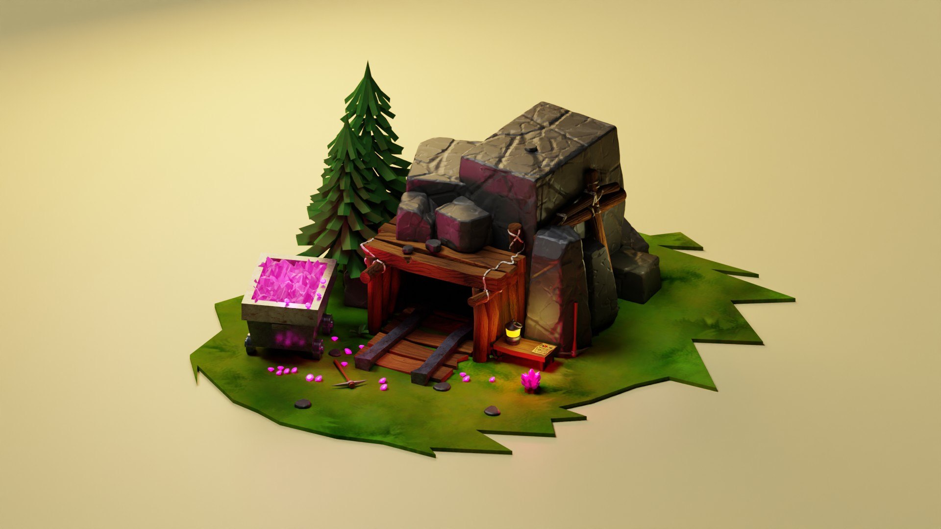 3D Gem Mine Lowpoly Blender 3D Diorama - TurboSquid 1941349