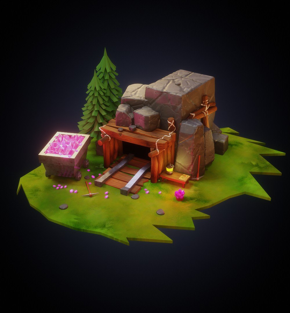 3D Gem Mine Lowpoly Blender 3D Diorama - TurboSquid 1941349