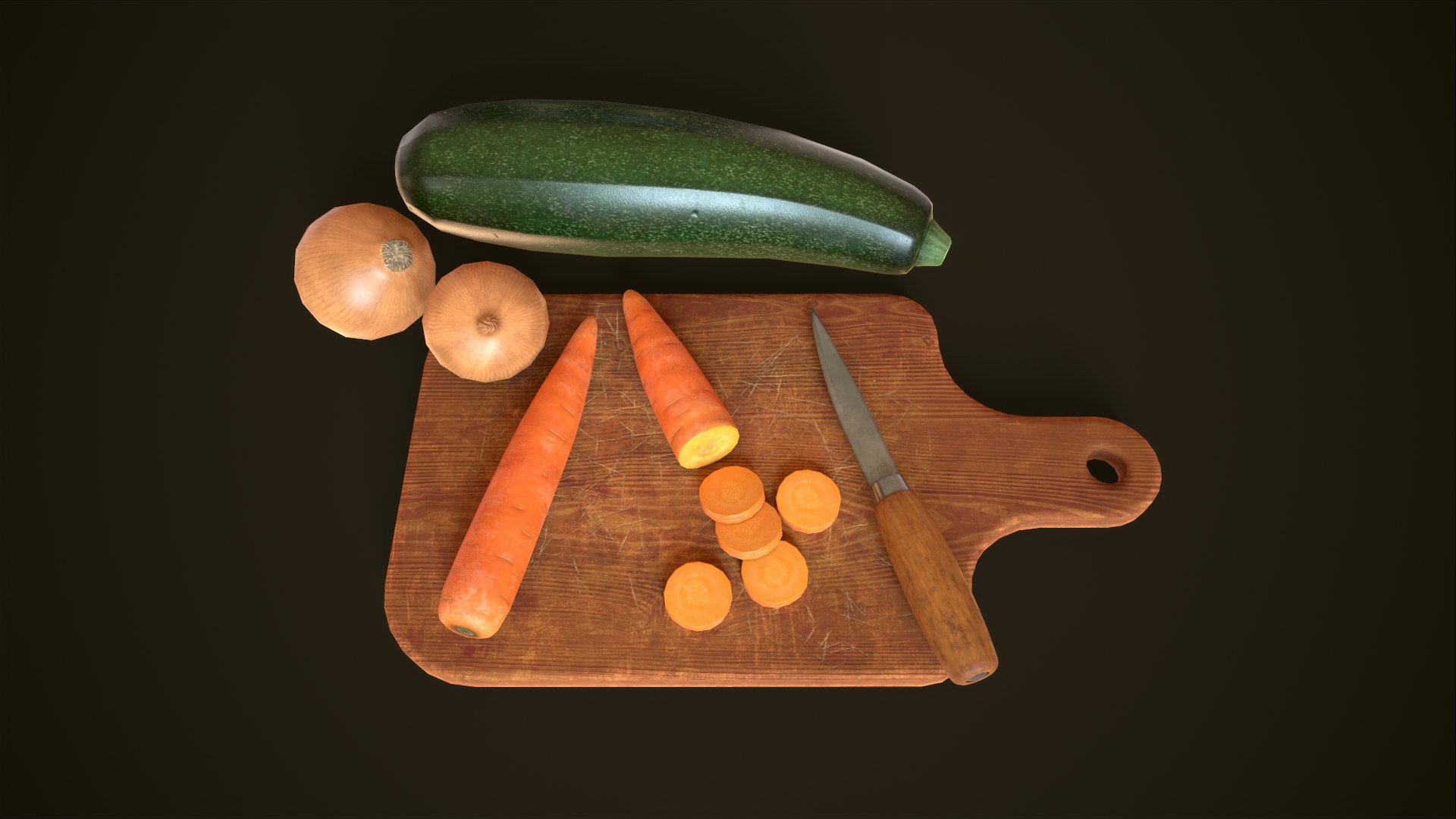 3D Cutting board vegetables and knife - TurboSquid 2053002