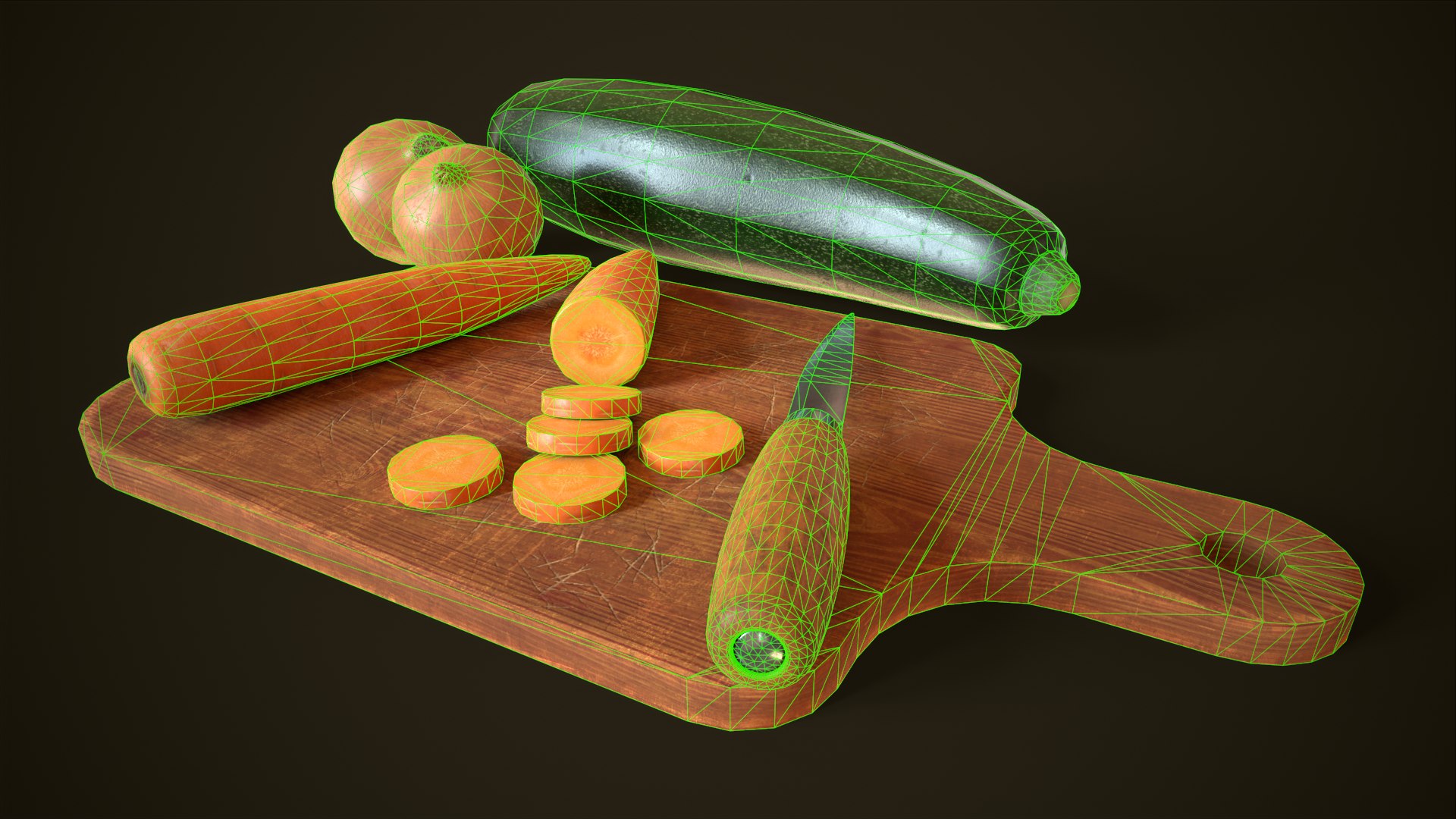 3D Cutting board vegetables and knife - TurboSquid 2053002