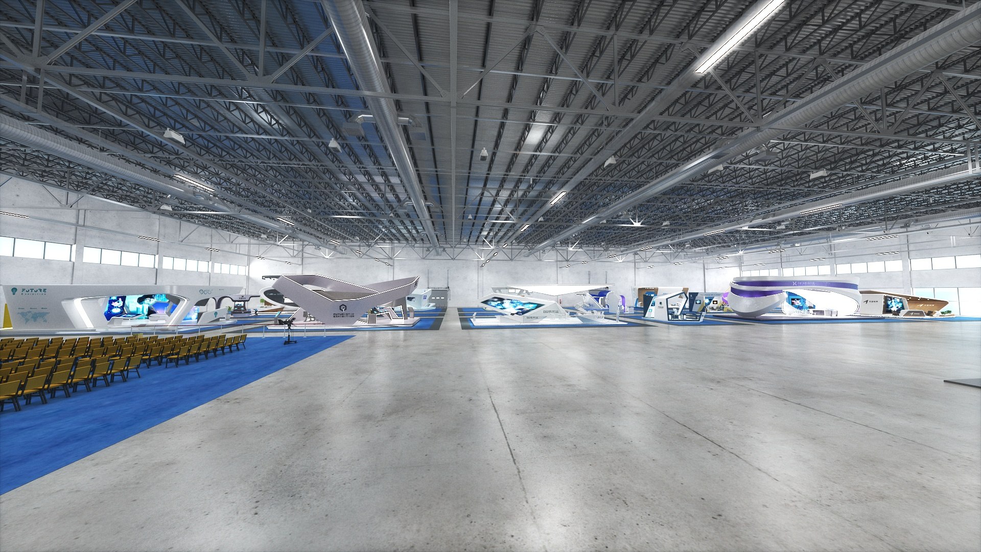 3D Big Exhibit Hall With 20 Different Stand - TurboSquid 1910388