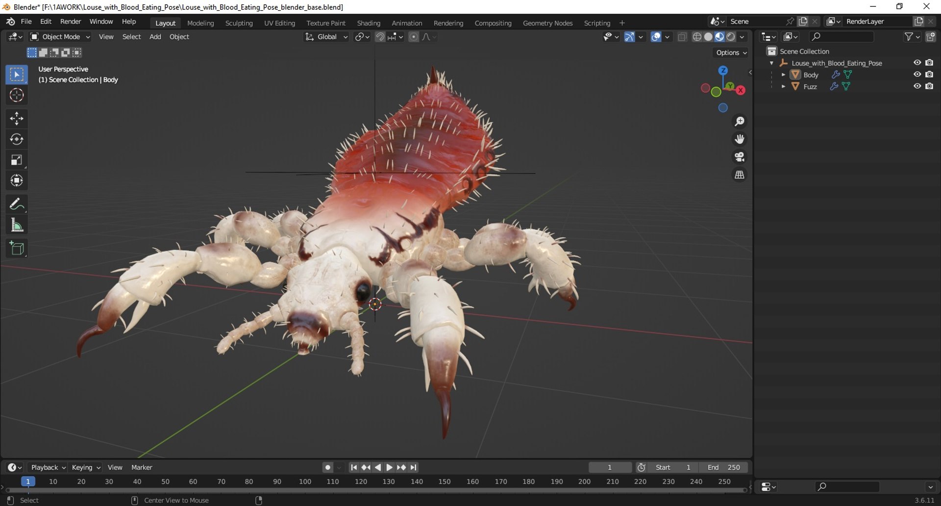 3D Model Louse With Blood Eating Pose - TurboSquid 2284142