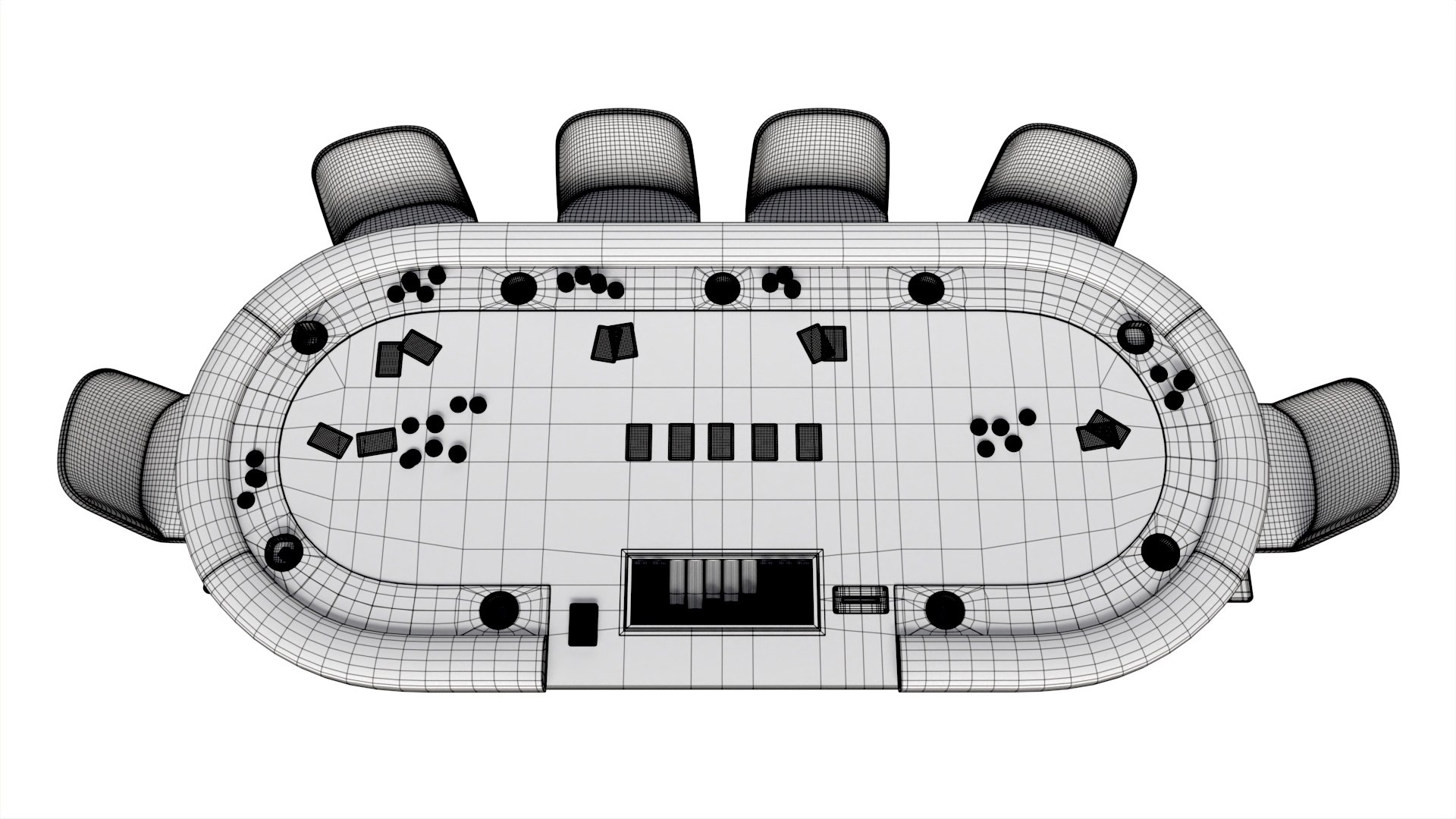 3D Poker Table Rectangular Curved Corners Full Set With Chairs Model ...