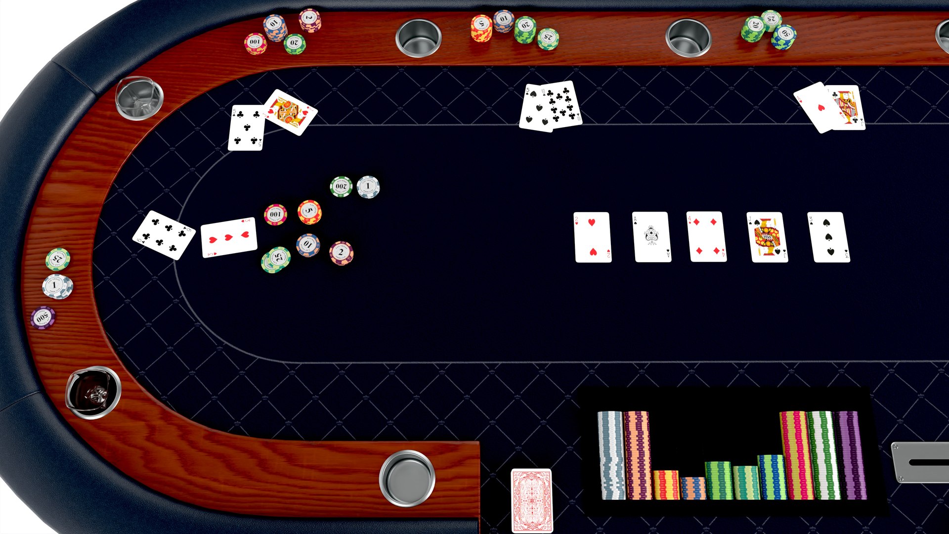 3D Poker Table Rectangular Curved Corners Full Set With Chairs Model ...