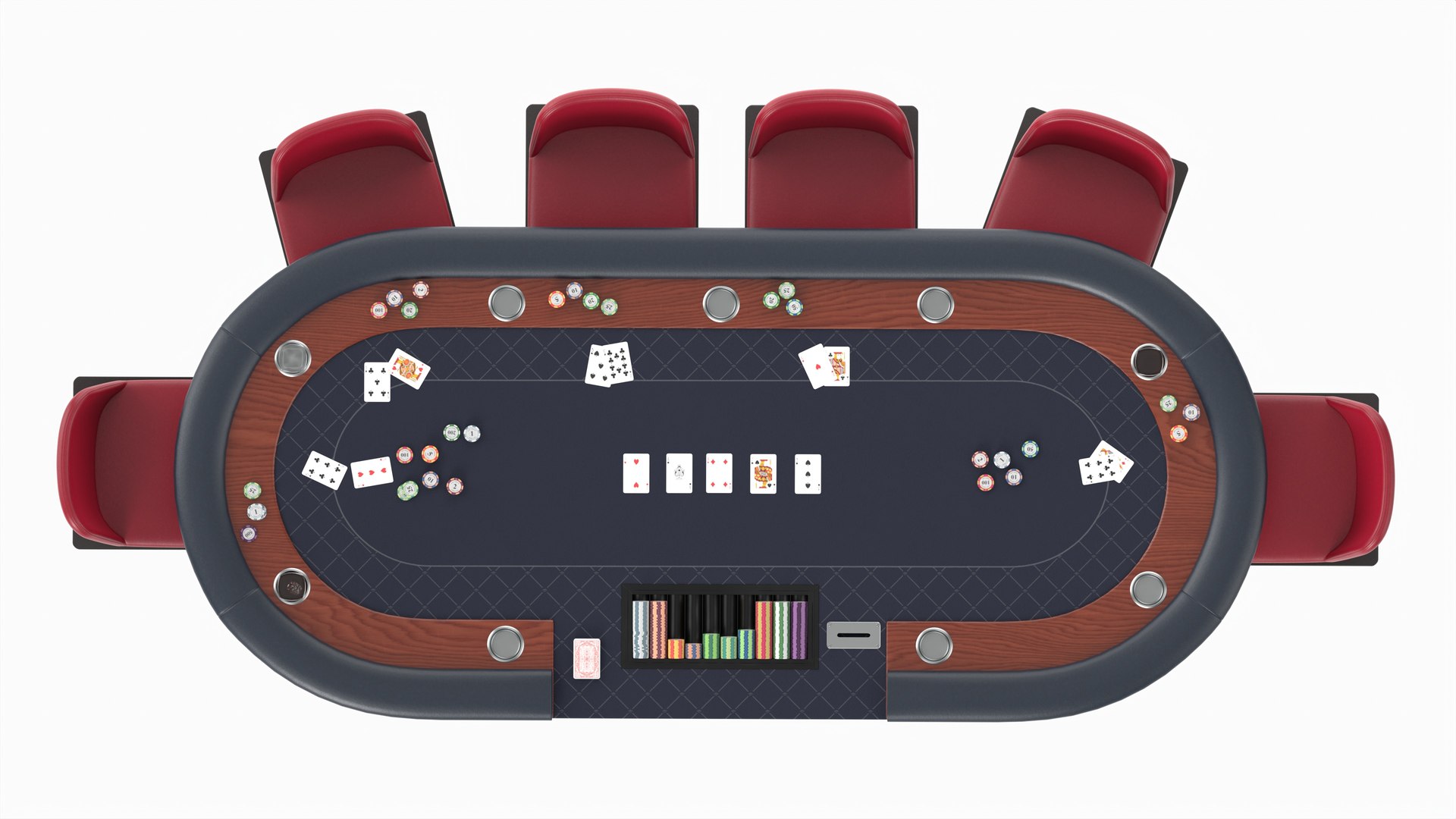 3D Poker Table Rectangular Curved Corners Full Set With Chairs Model ...